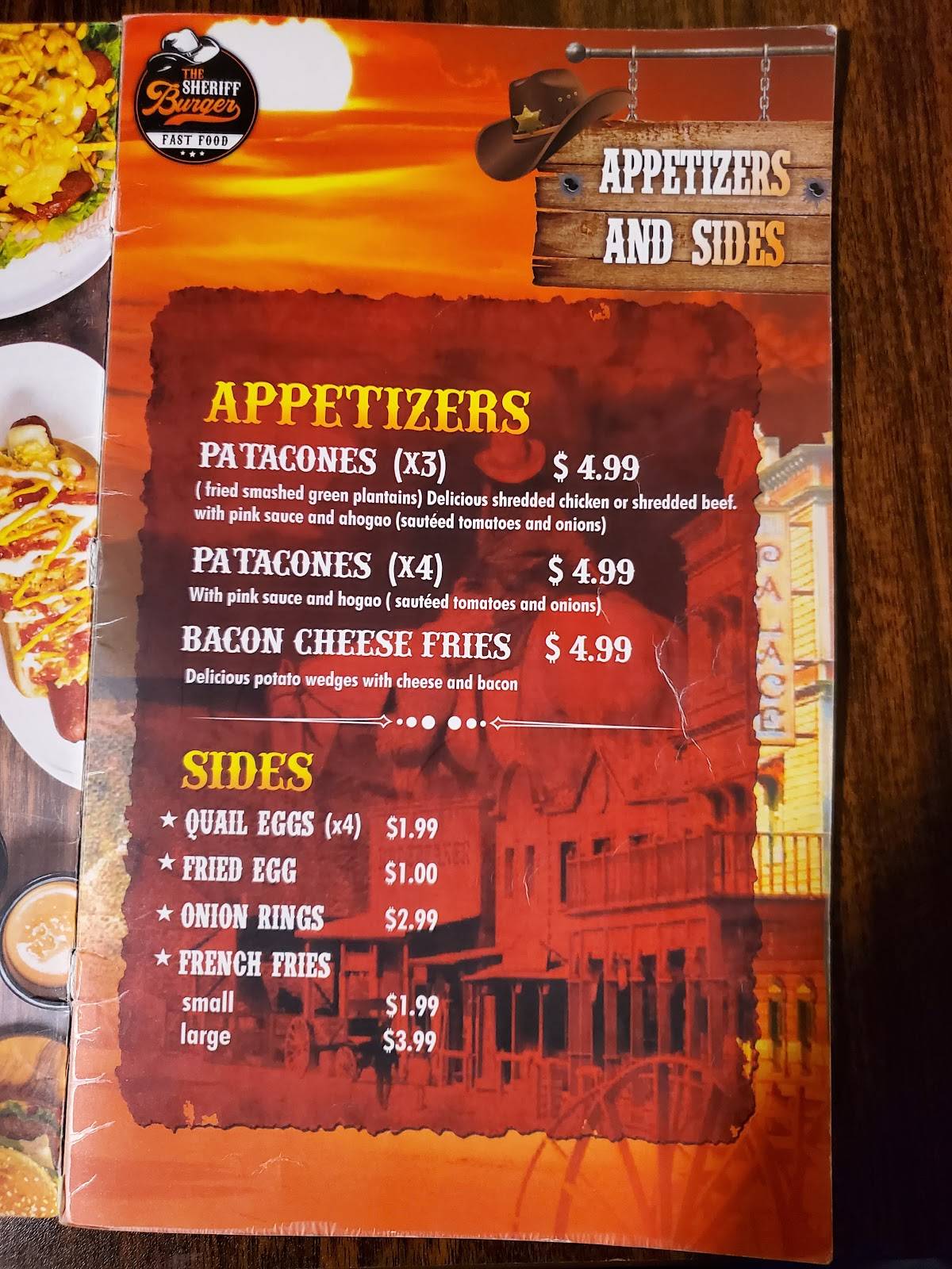 Menu at The Sheriff Burger restaurant, Simpsonville