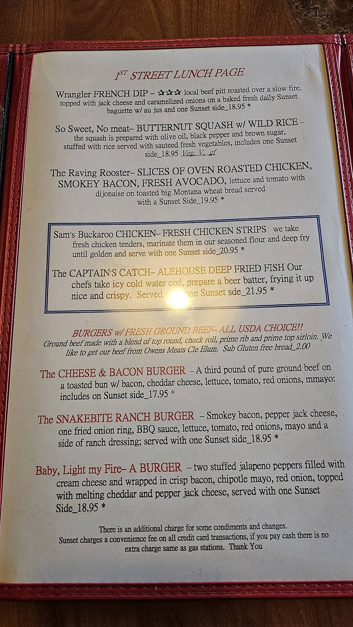 Menu at The Sunset Cafe, Cle Elum