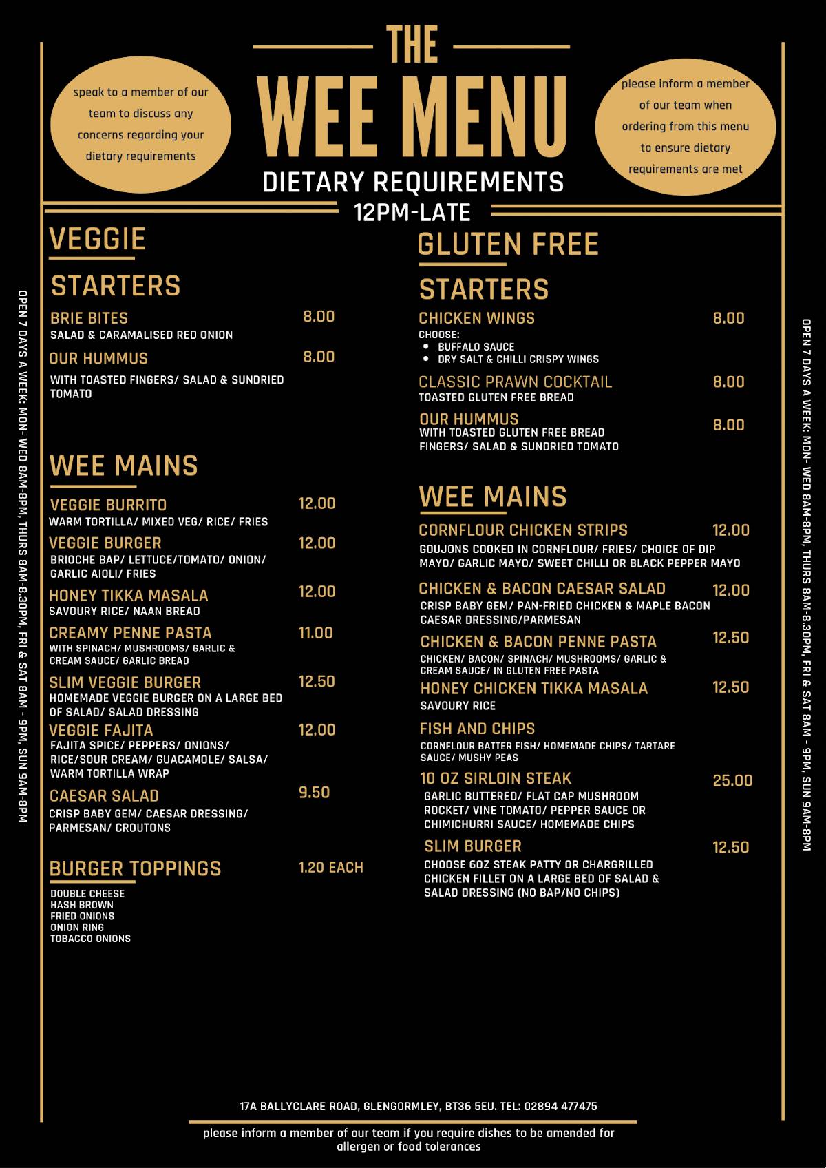 Menu at The Wee Bistro restaurant, Glengormley