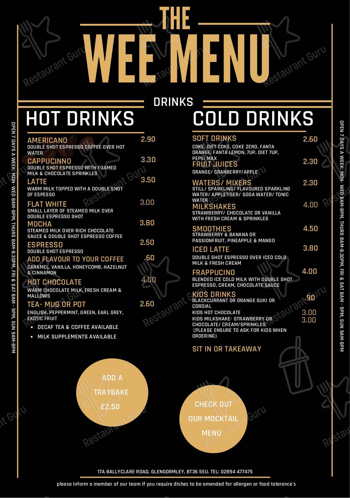 Menu at The Wee Bistro restaurant, Glengormley