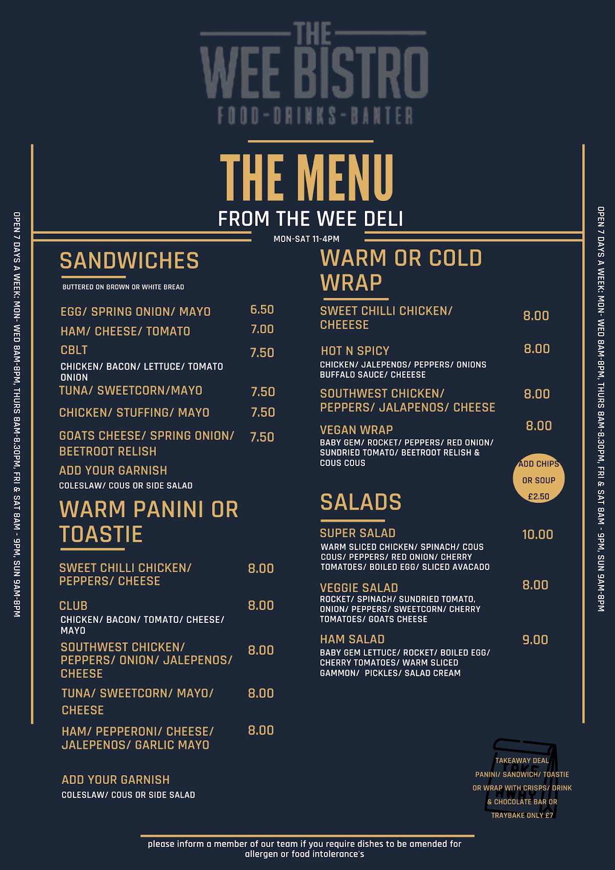 Menu at The Wee Bistro restaurant, Glengormley