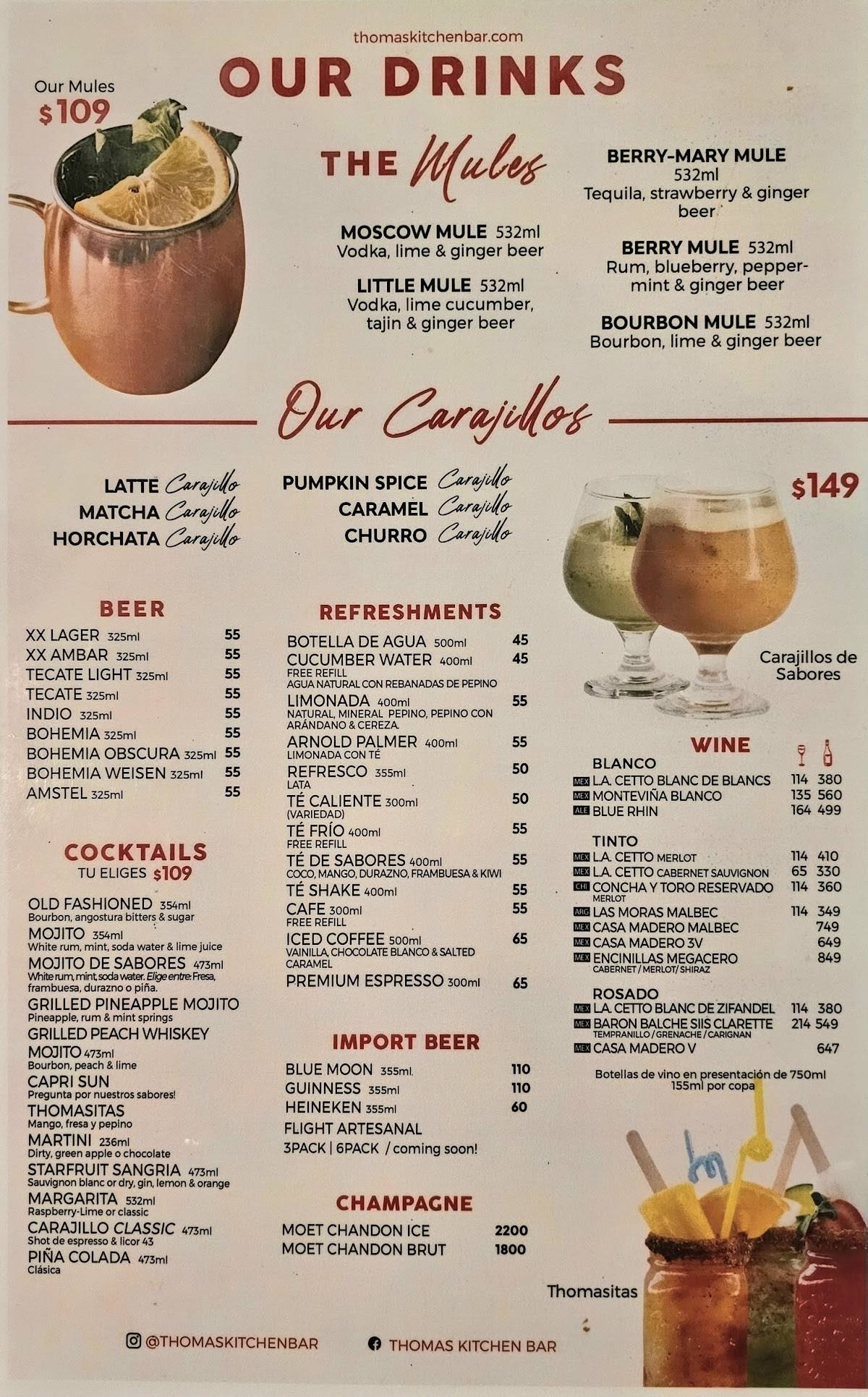 Carta de Thomās Kitchen-Bar, Ciudad Juarez