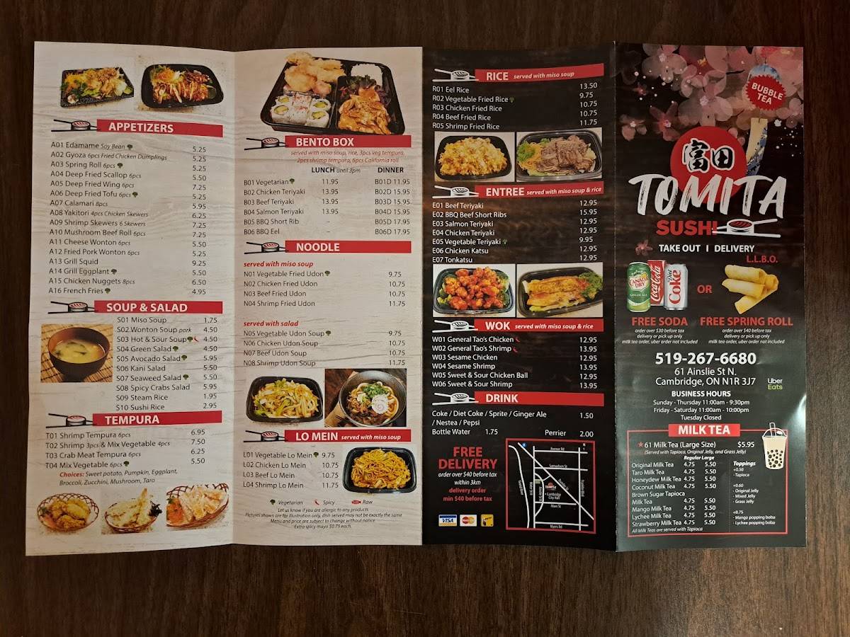 Menu at Tomita Sushi restaurant, Cambridge