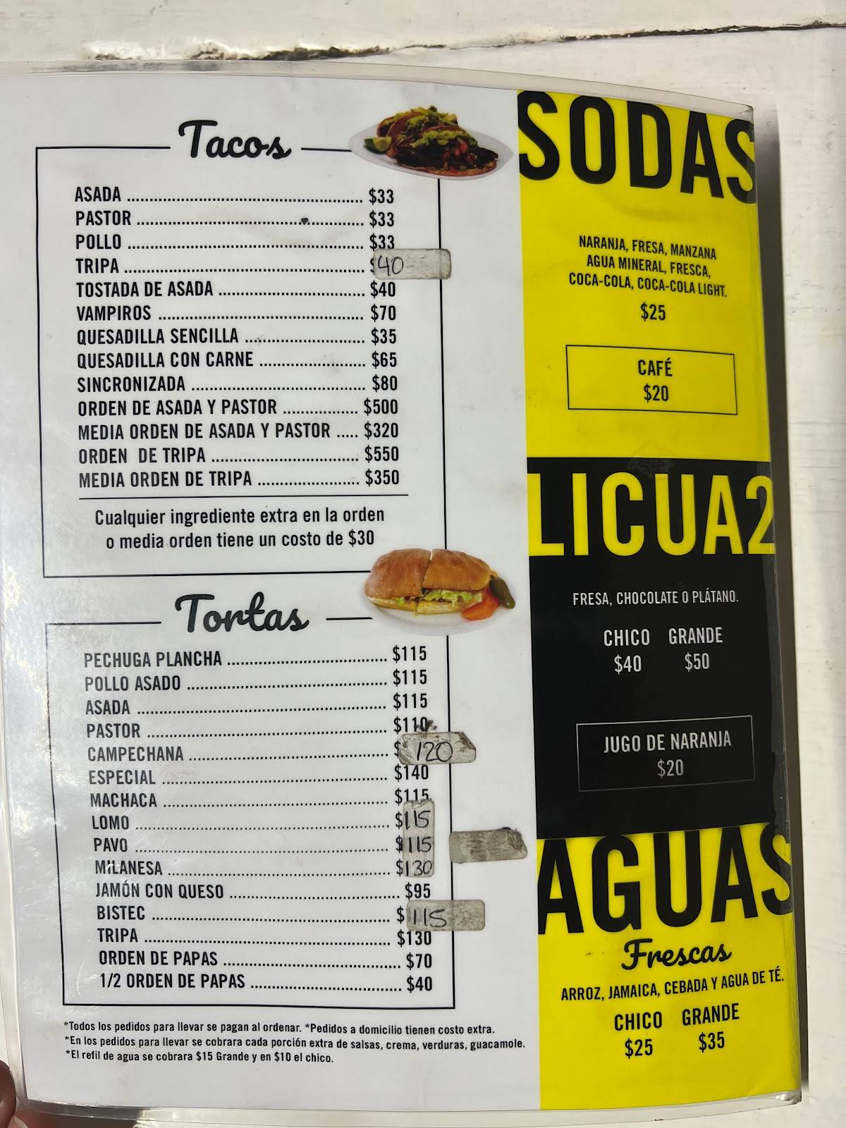 Carta del restaurante Tortas Doña Eva, Mexicali