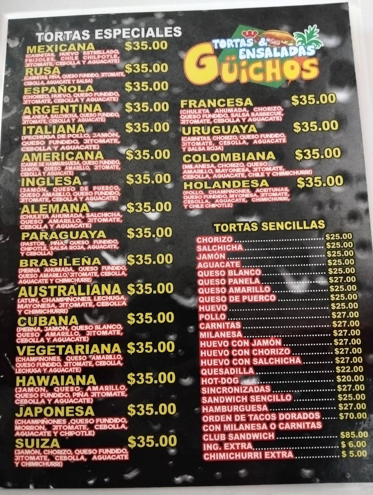 Carta del restaurante Tortas y Ensaladas Güichos, Leon