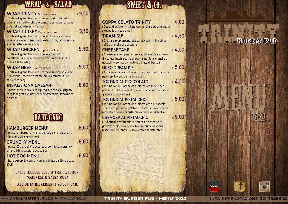 Menu da Trinity Burger Pub, Roma