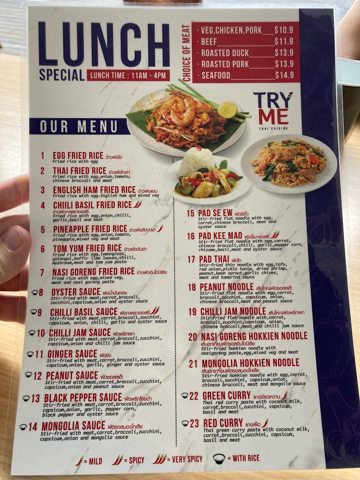 Menu at Try me Thai Cuisine restaurant, Crows Nest