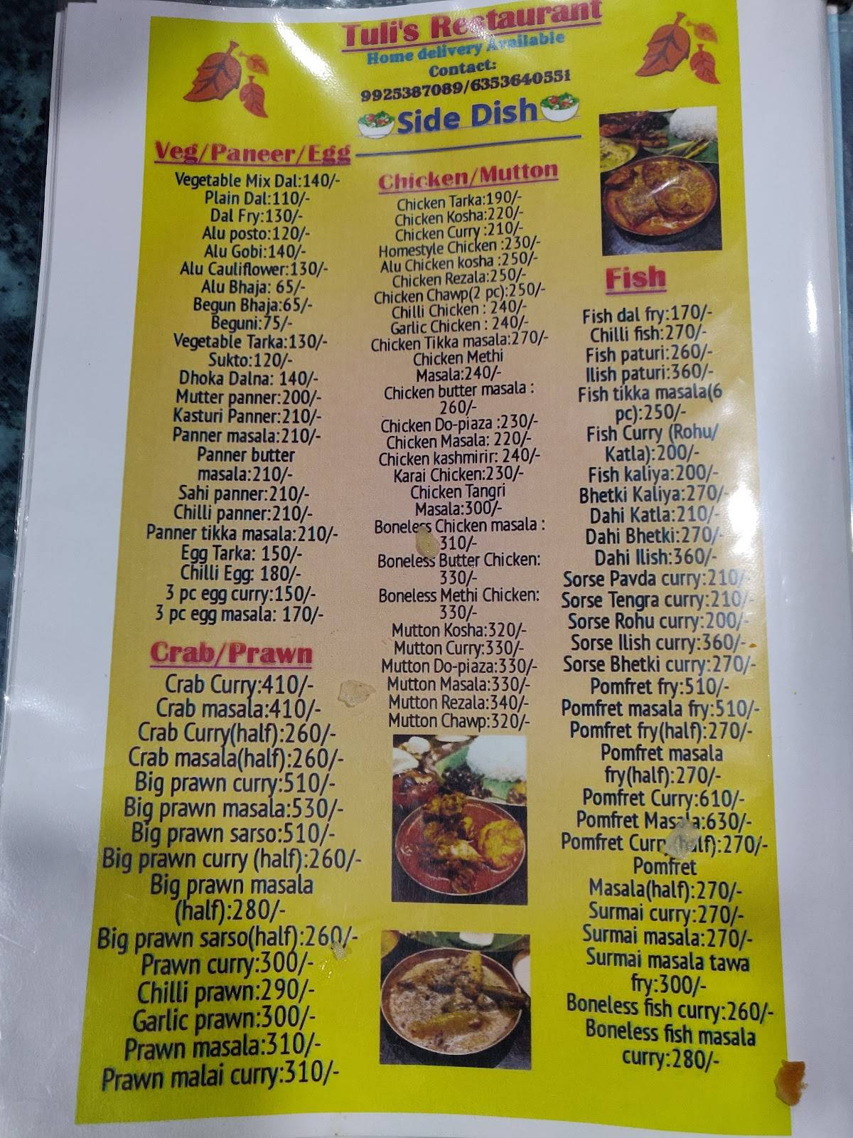 Menu at Tulis Restaurant (Bengali Cuisine ), Ahmedabad, opposite Alpha ...