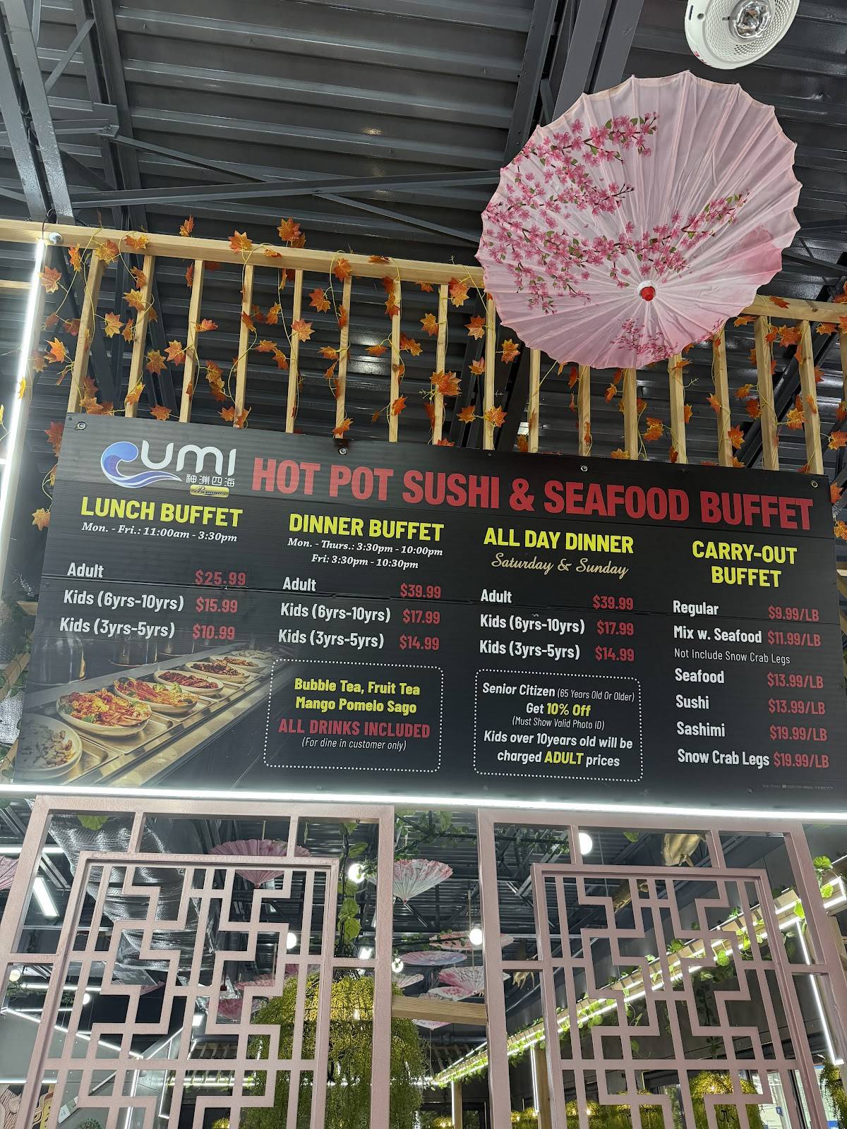 Menu at Umi Hot Pot Sushi & Seafood Buffet restaurant, Rockville