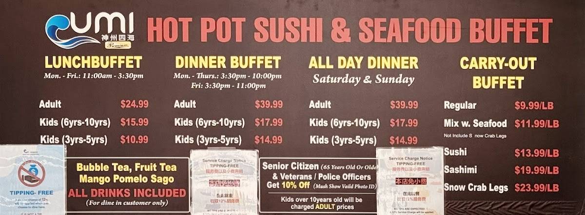 Menu at Umi Hotpot Sushi & Seafood Buffet restaurant, City of Industry