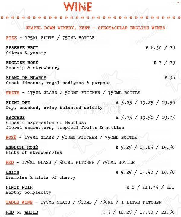 Menu at Union Jacks - Jamie Oliver, London, 4 Central St. Giles Piazza