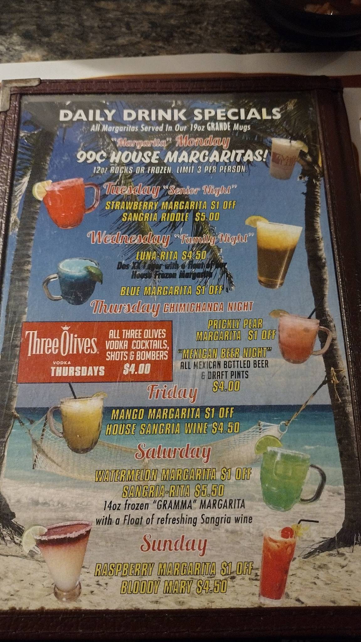 Menu at Valle Luna restaurant, Phoenix, W Bell Rd