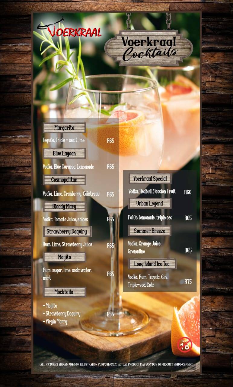 Menu at Voerkraal Restaurant Klerksdorp, Klerksdorp
