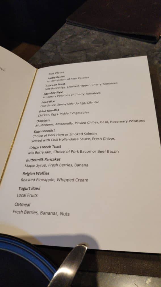 Menu at Vong Kitchen restaurant, Jakarta