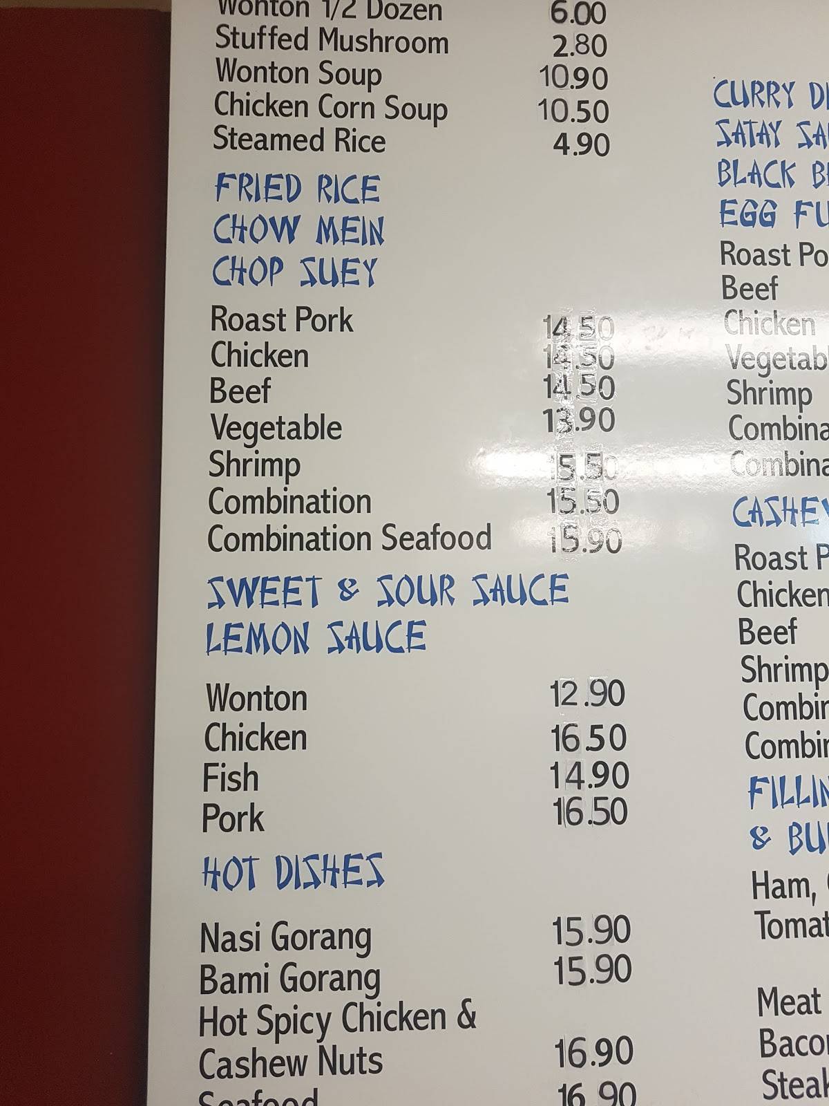 Menu at Whitby Chinese Takeaway restaurant, Wellington