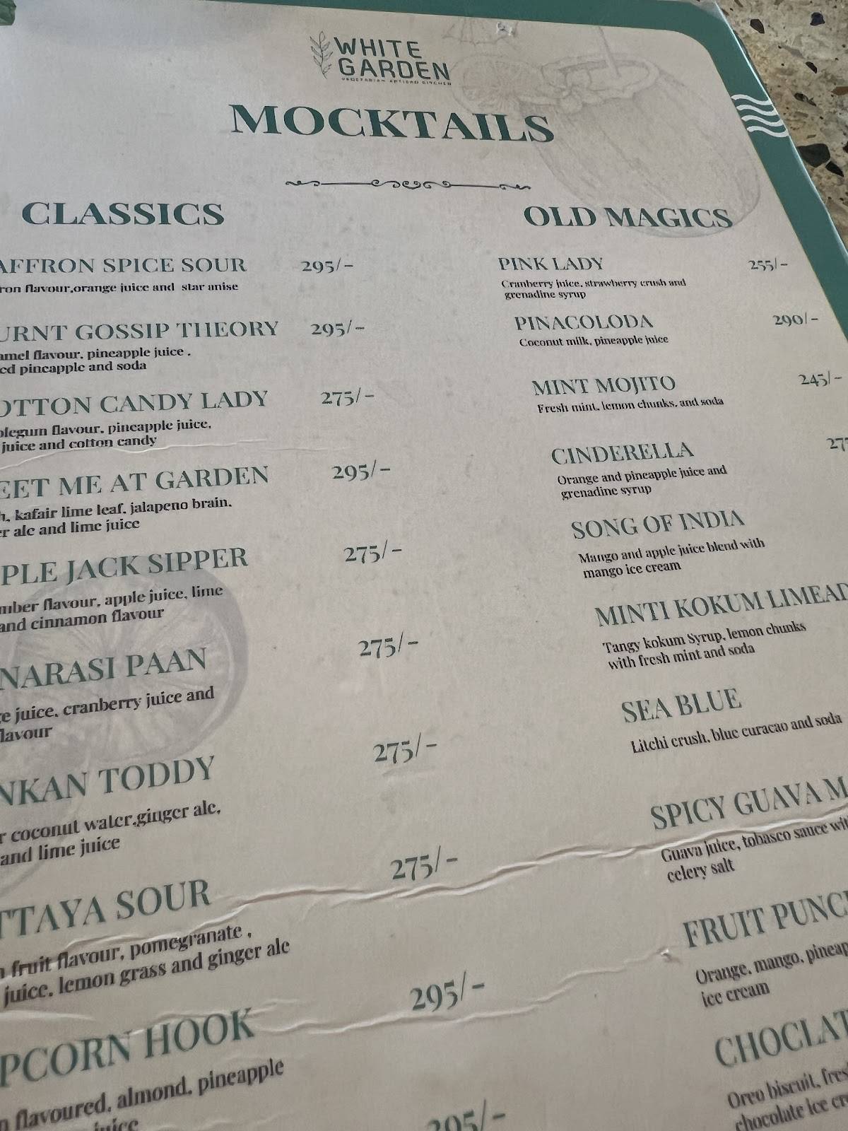 Menu at White Garden - Vegetarian Artisan Kitchen, Bengaluru