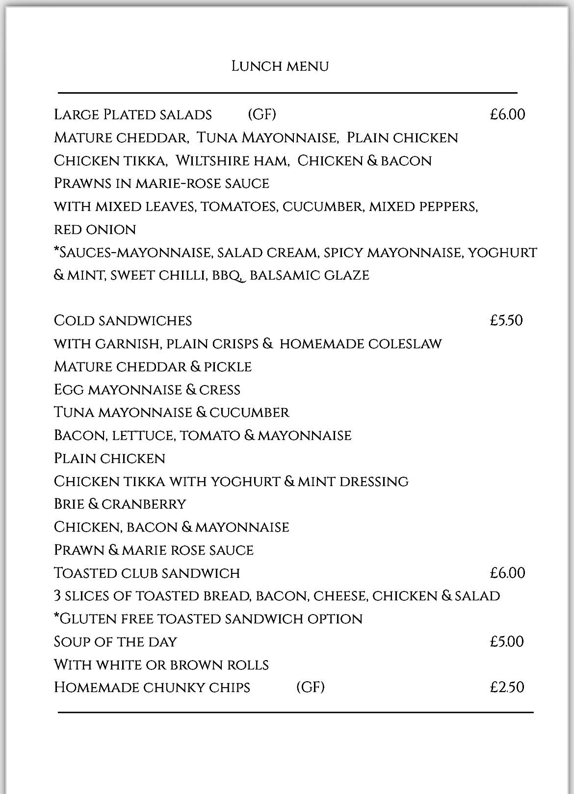 Menu at Wilsons Tea Room cafe, Walsall