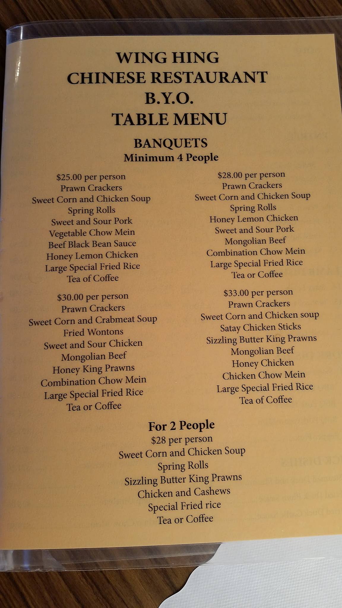 Menu at Wing Hing Chinese Restaurant, Mount Barker, 26 Albany Hwy