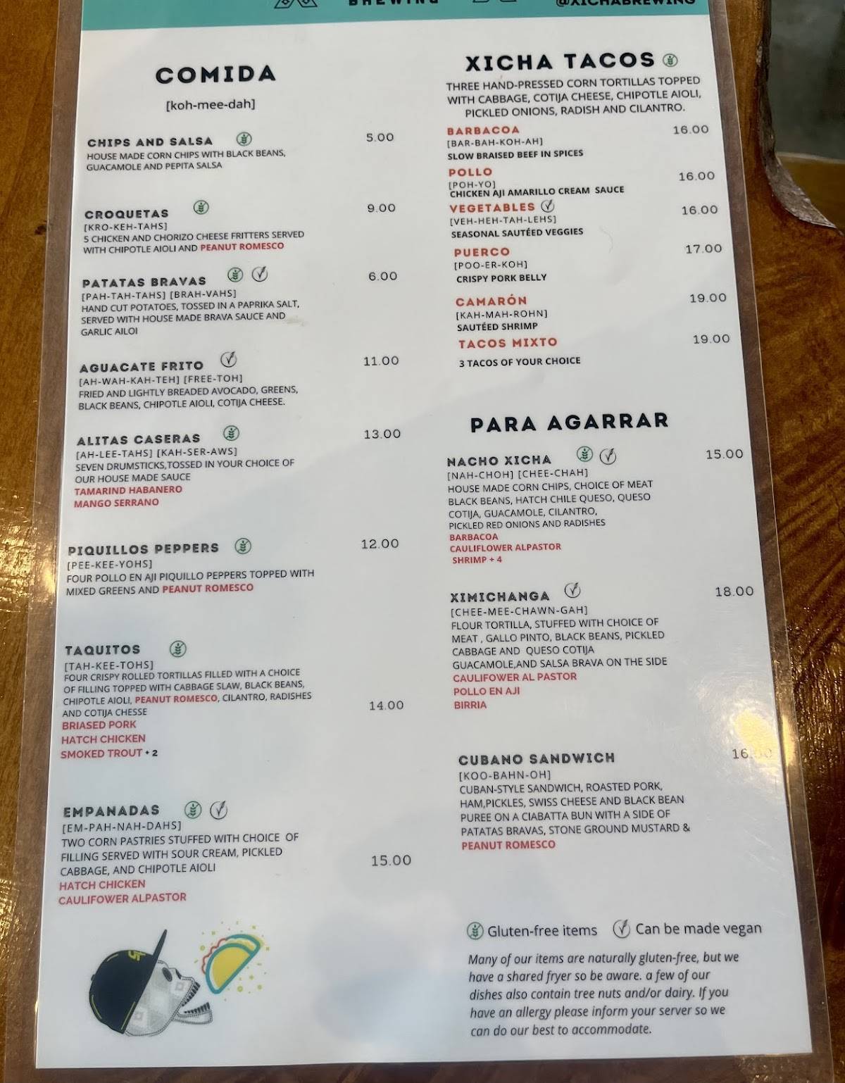 Menu at Xicha Brewing - Eugene restaurant, Eugene