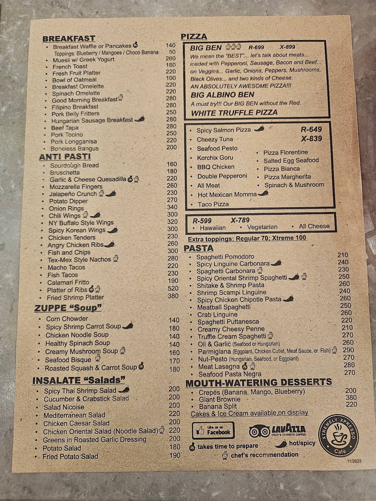 Menu at Xtremely Xpresso Cafe, Olongapo, #1 Dewey Avenue Subic Bay ...