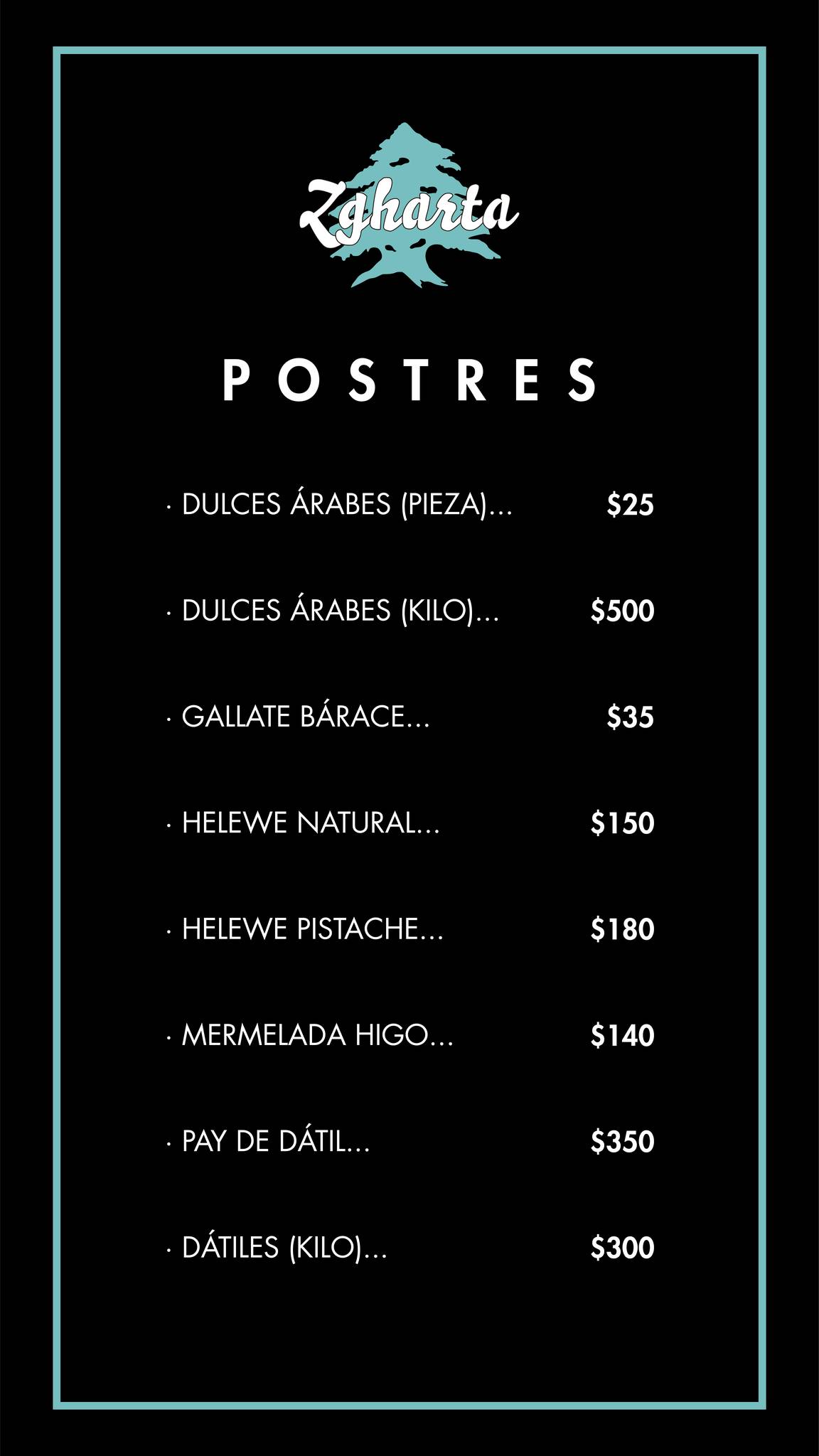 Menu at Zgharta by Lulu Manzur restaurant, Mexico City
