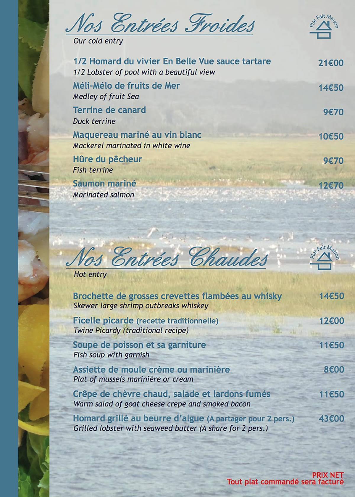 Carta de Restaurant du Port, Le Crotoy