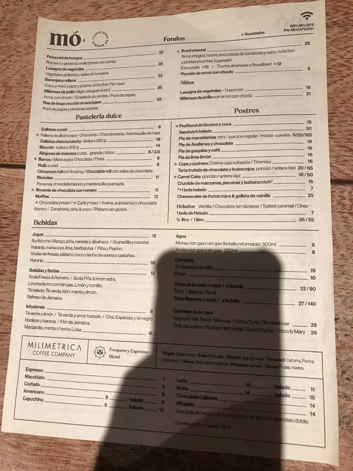 Carta de mó.café Angamos, Miraflores
