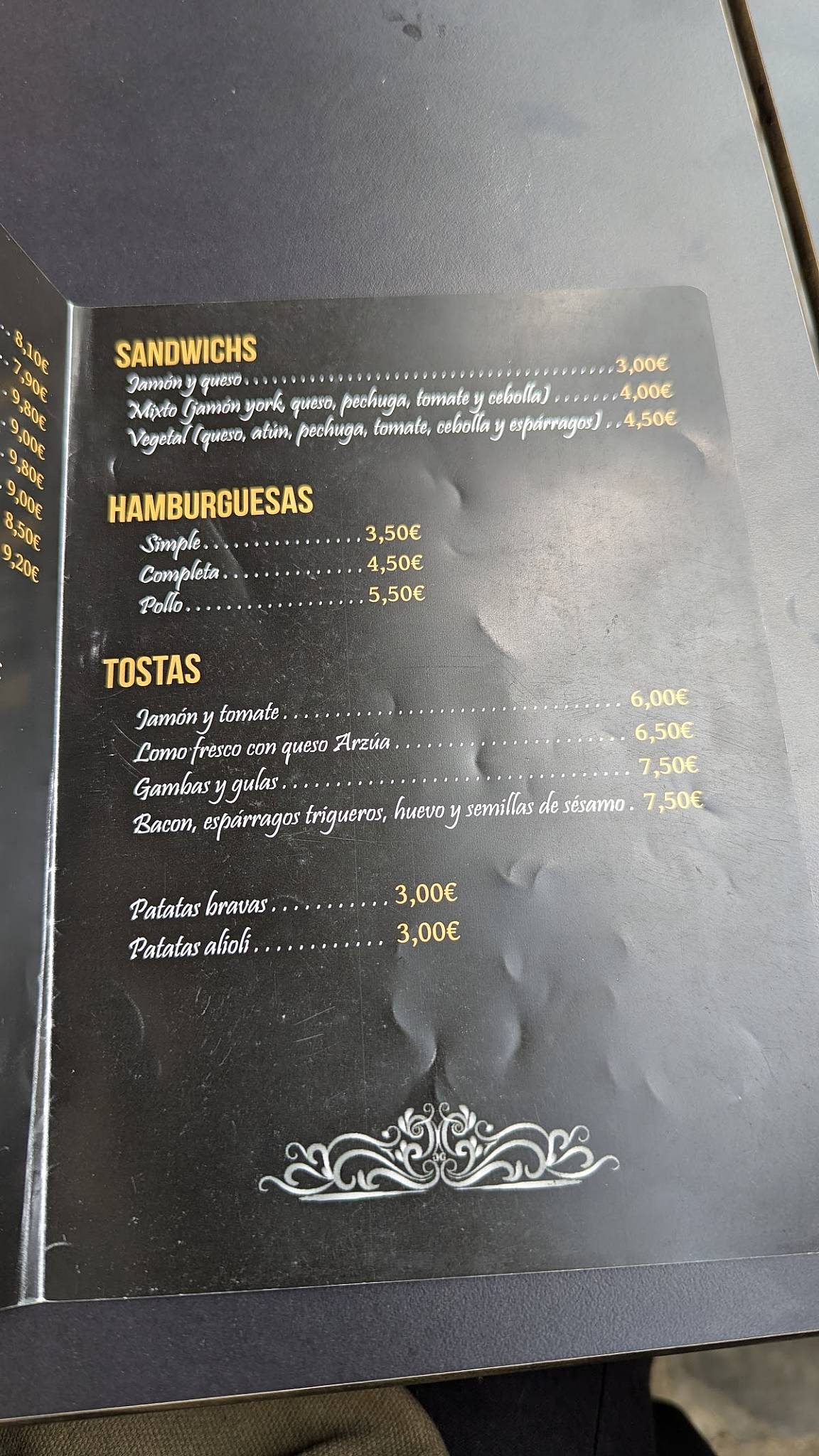 Carta de Restaurante Alambique, Verín