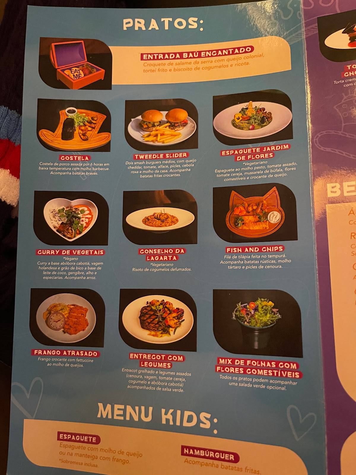 Menu em Restaurante Alice e o Chapeleiro, Gramado