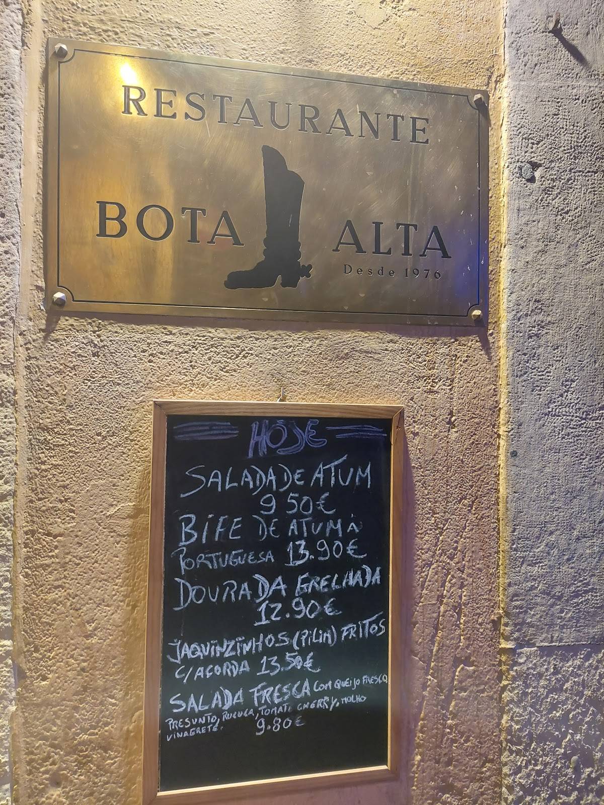 Menu at Restaurante Bota Alta, Lisbon