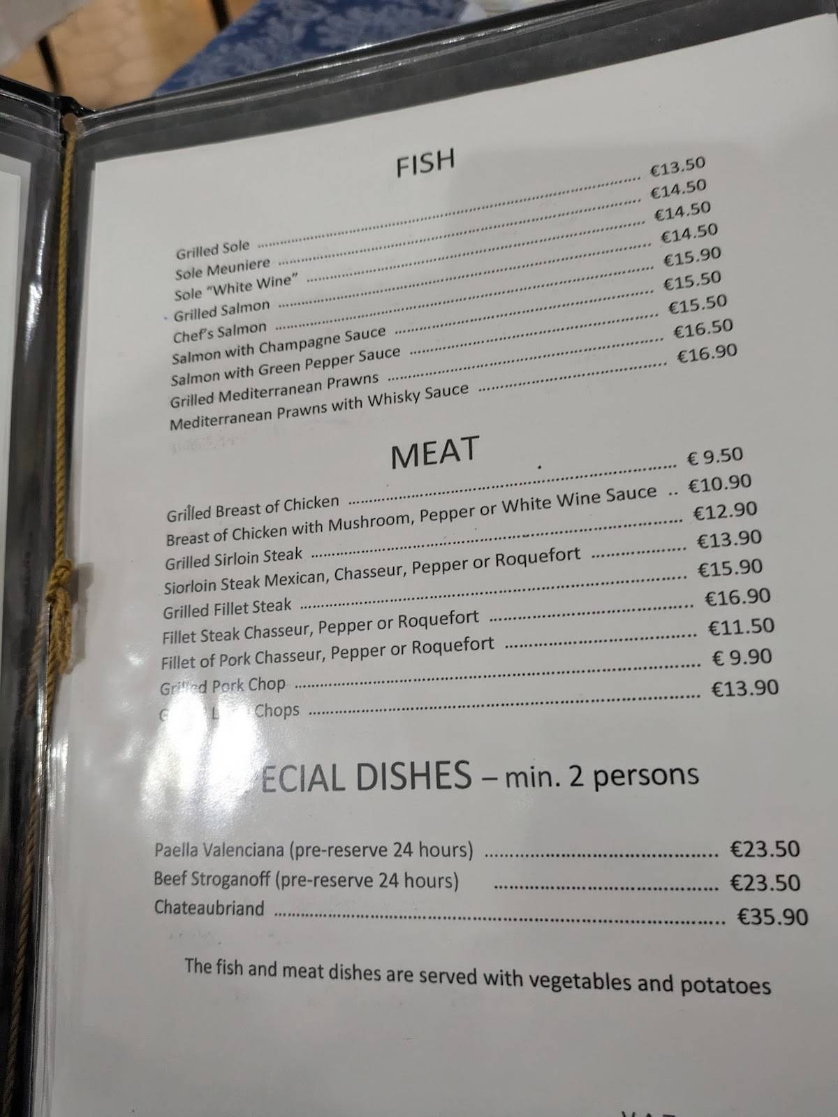 Menu at Restaurante Coy, Los Cristianos
