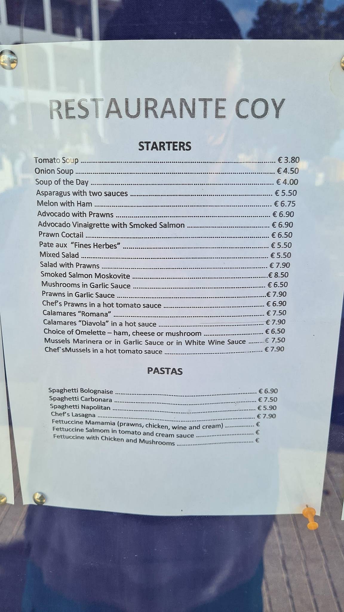 Menu at Restaurante Coy, Los Cristianos
