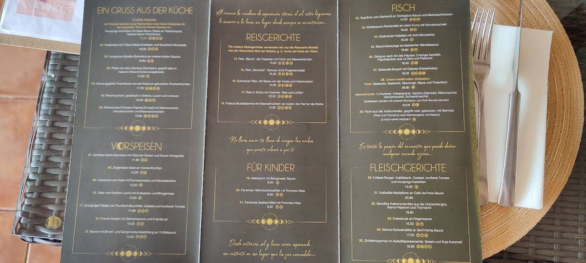 Menu at Restaurante Eclipse, Miami Platja