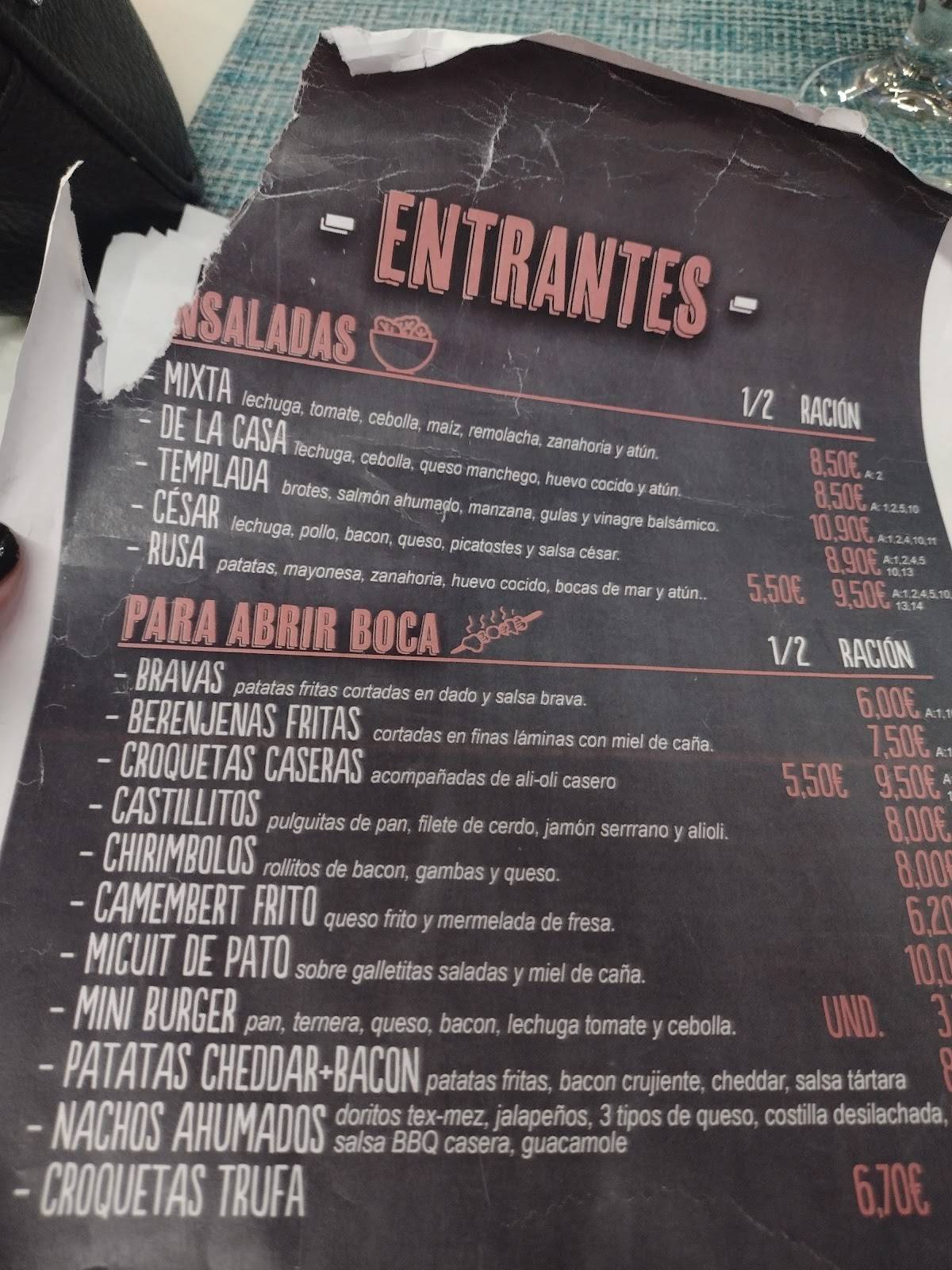 Menu at Restaurante El Castillo, Alhaurín el Grande