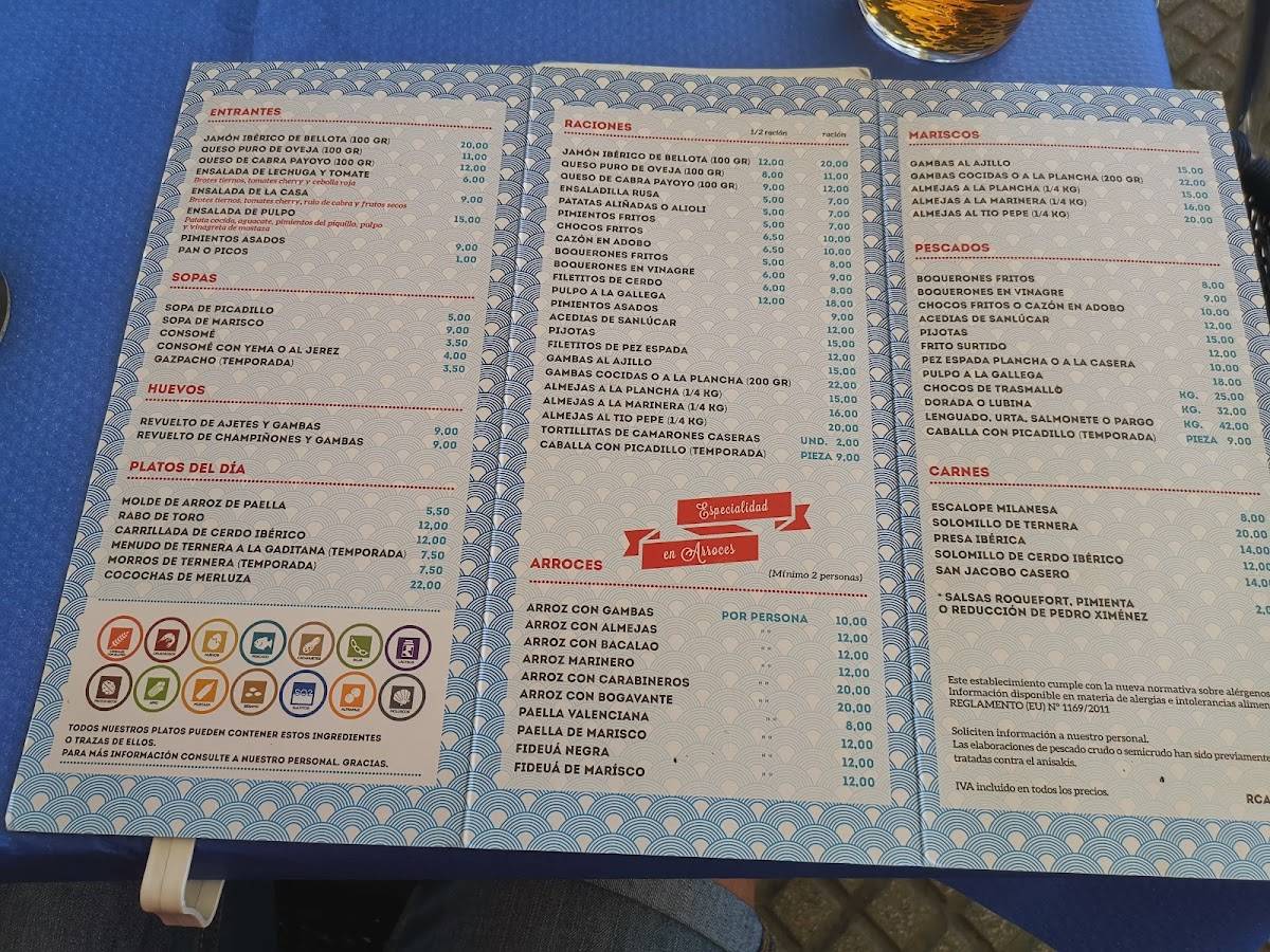 Carta de Restaurante El Delfín Azul, Cádiz