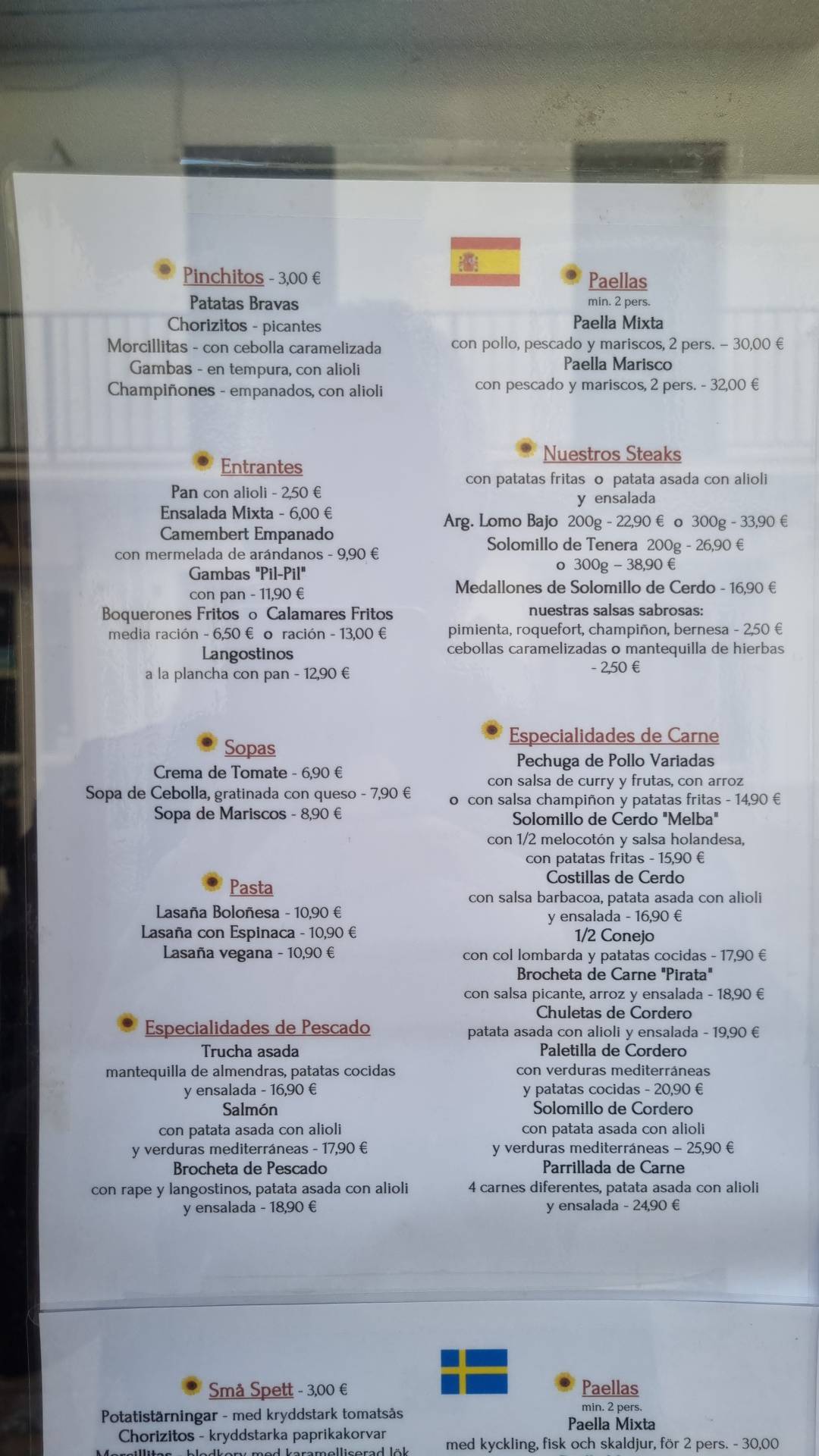 Menu at Restaurante El Refugio, Nerja