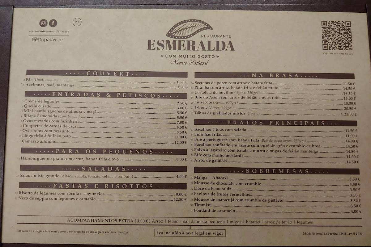 Carta de Restaurante Esmeralda, Nazaré