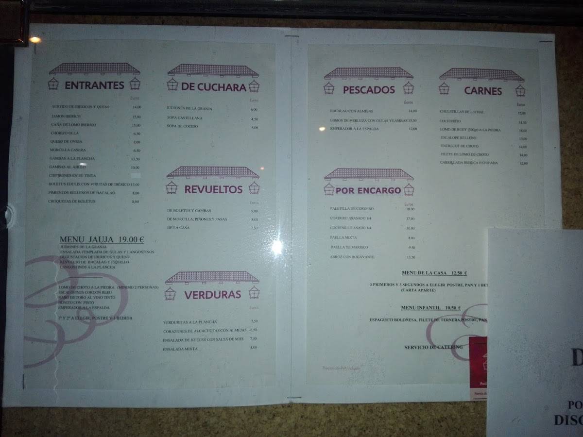 Carta de Restaurante Jauja, Segovia