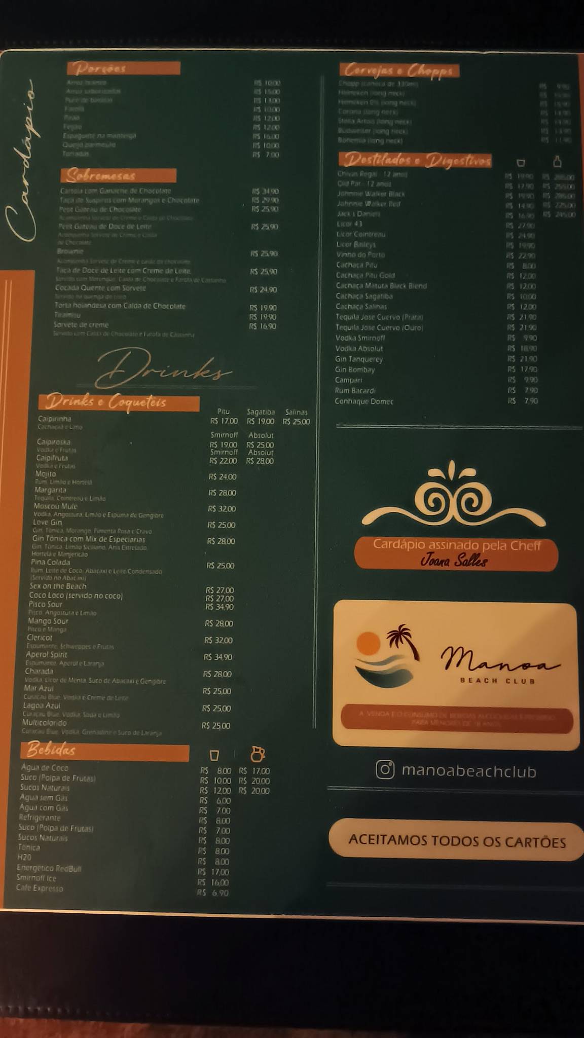 Menu at Restaurante Manoa Beach Club, Maragogi