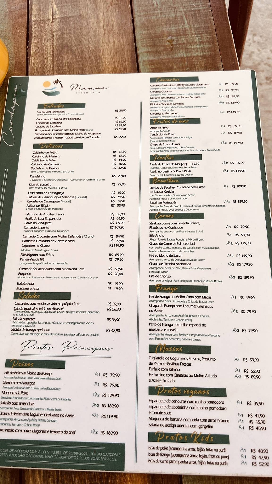 Menu at Restaurante Manoa Beach Club, Maragogi