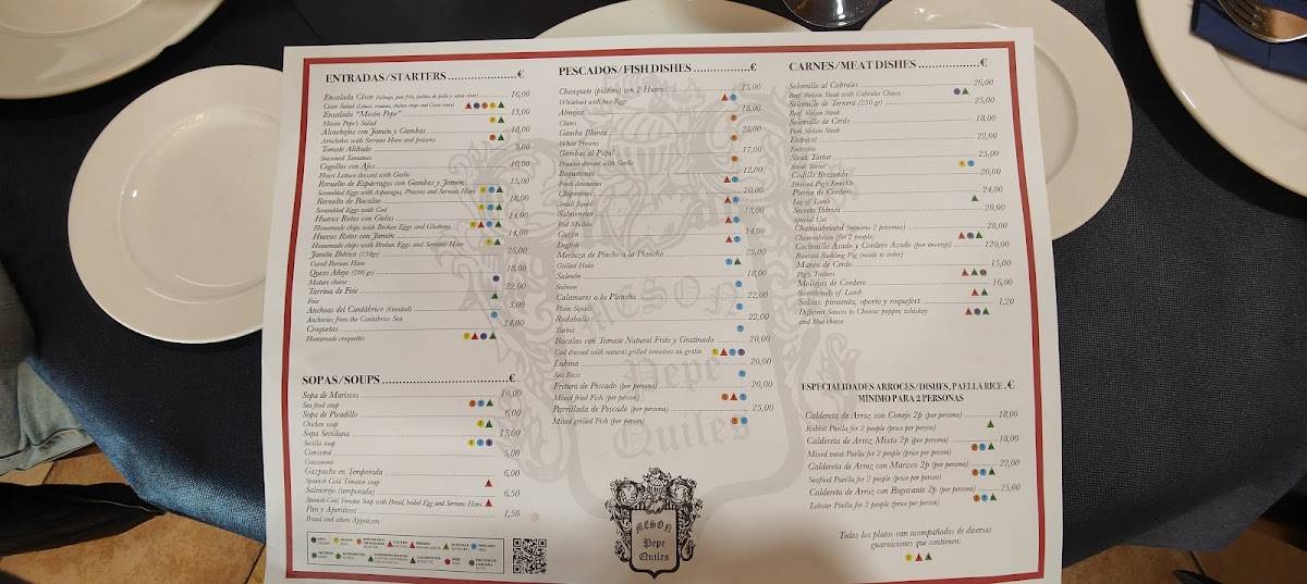 Carta de Restaurante Mesón Pepe Quiles, Granada