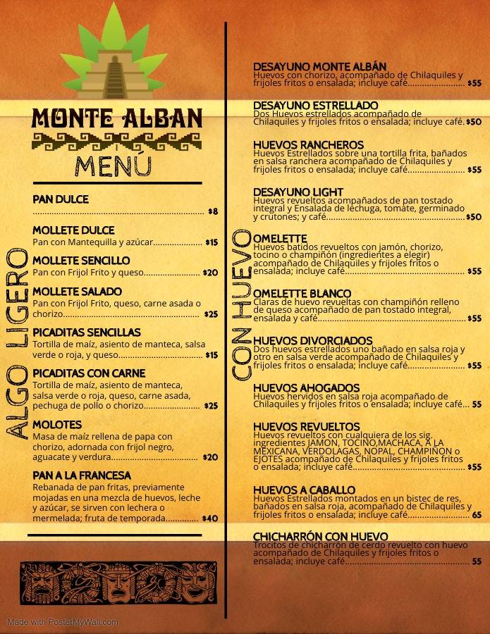 Carta de Restaurante Monte Albán, Xalisco