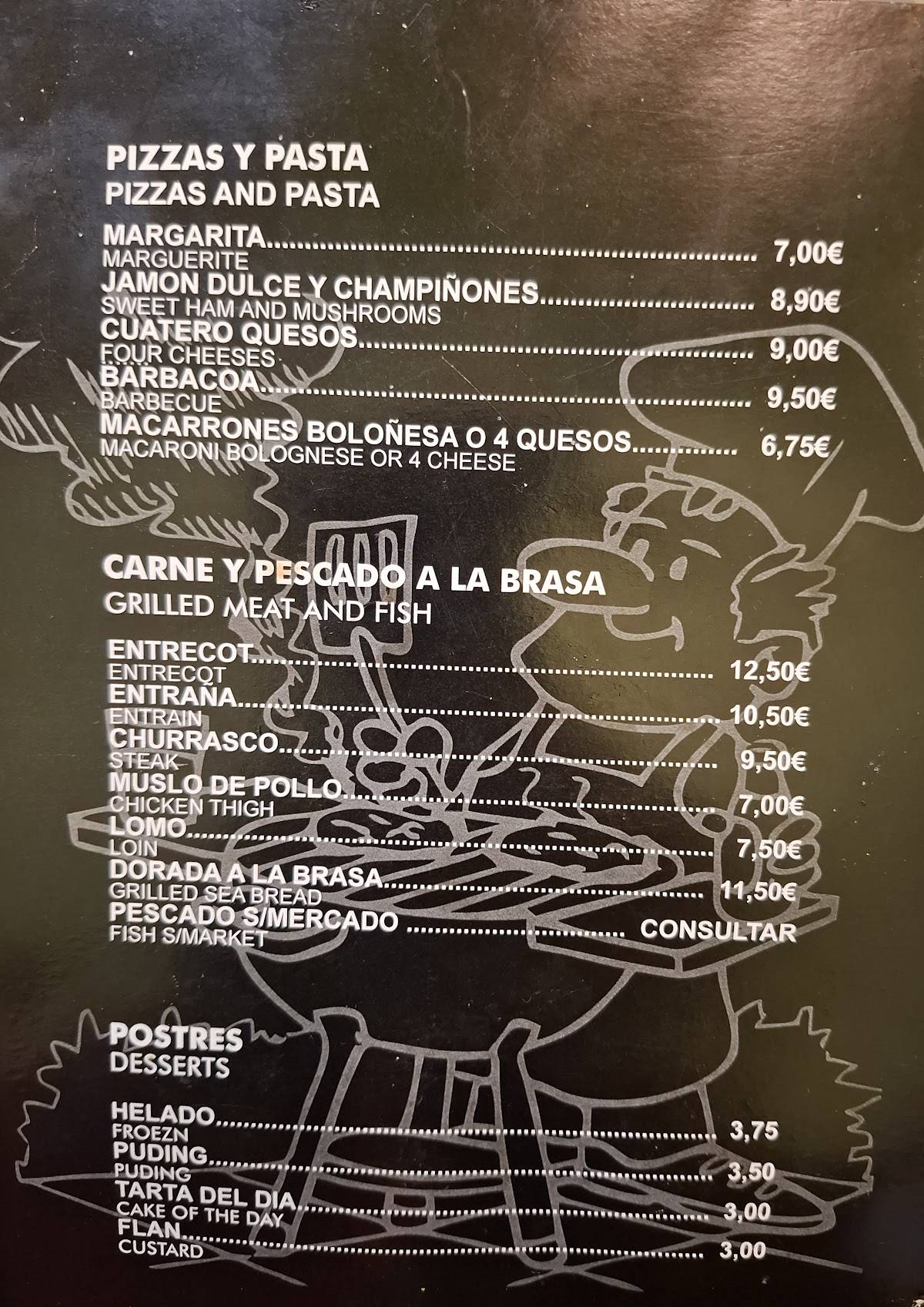 Menu at Restaurante Pica Pica, Barcelona, Carrer de Carreras i Candi