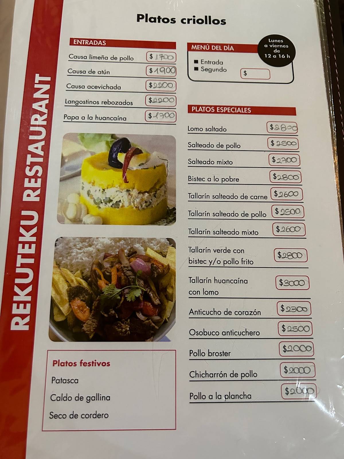 Carta de Restaurante Rekuteku cocina Peruana oriental Chifa, Buenos Aires