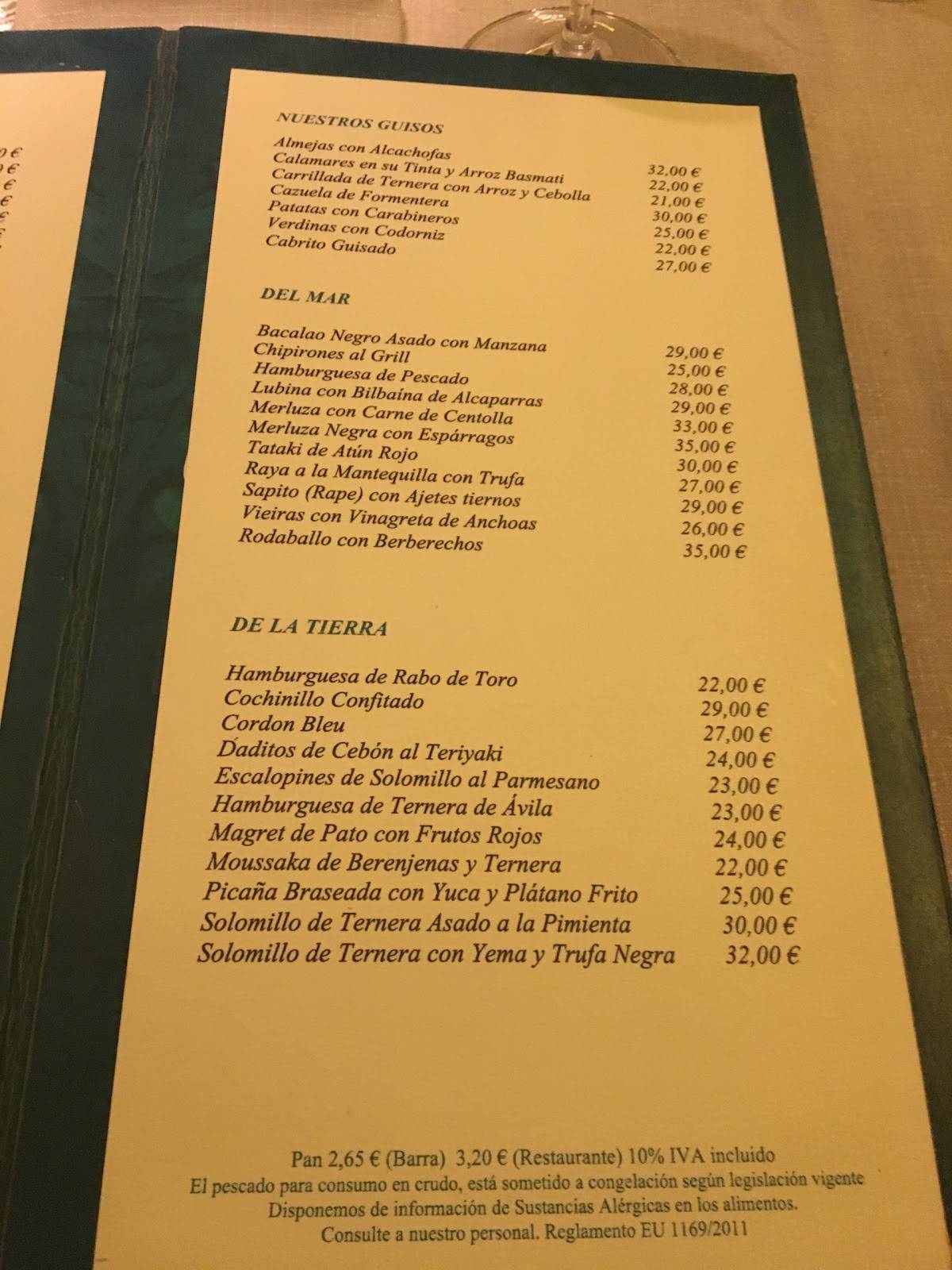 Carta de Restaurante Ten Con Ten, Madrid, Cl. de Ayala