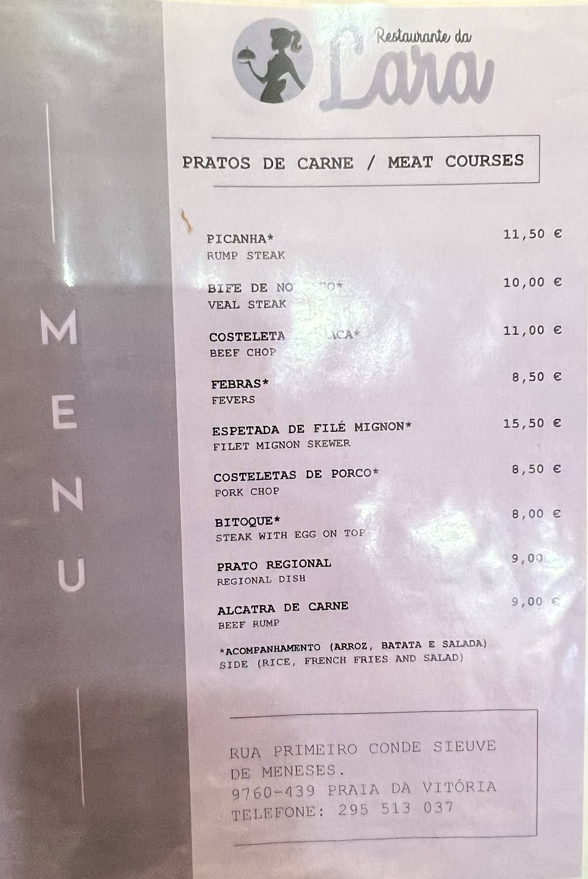 Menu em Restaurante da Lara, Praia da Vitória, R. 1º Conde Sieuve de ...