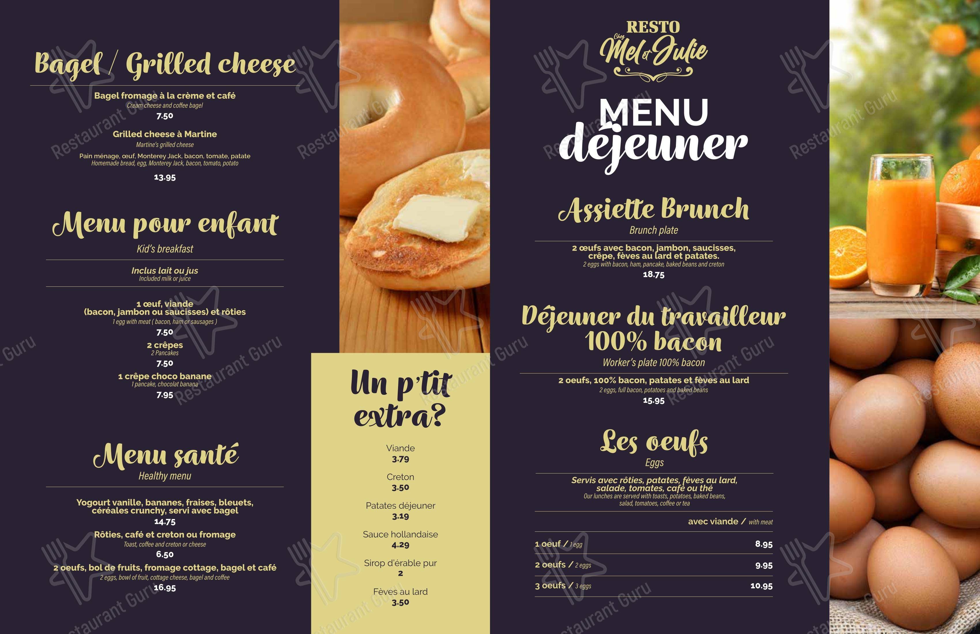 Carta de Resto Bar Chez Mel et Julie, Drummondville