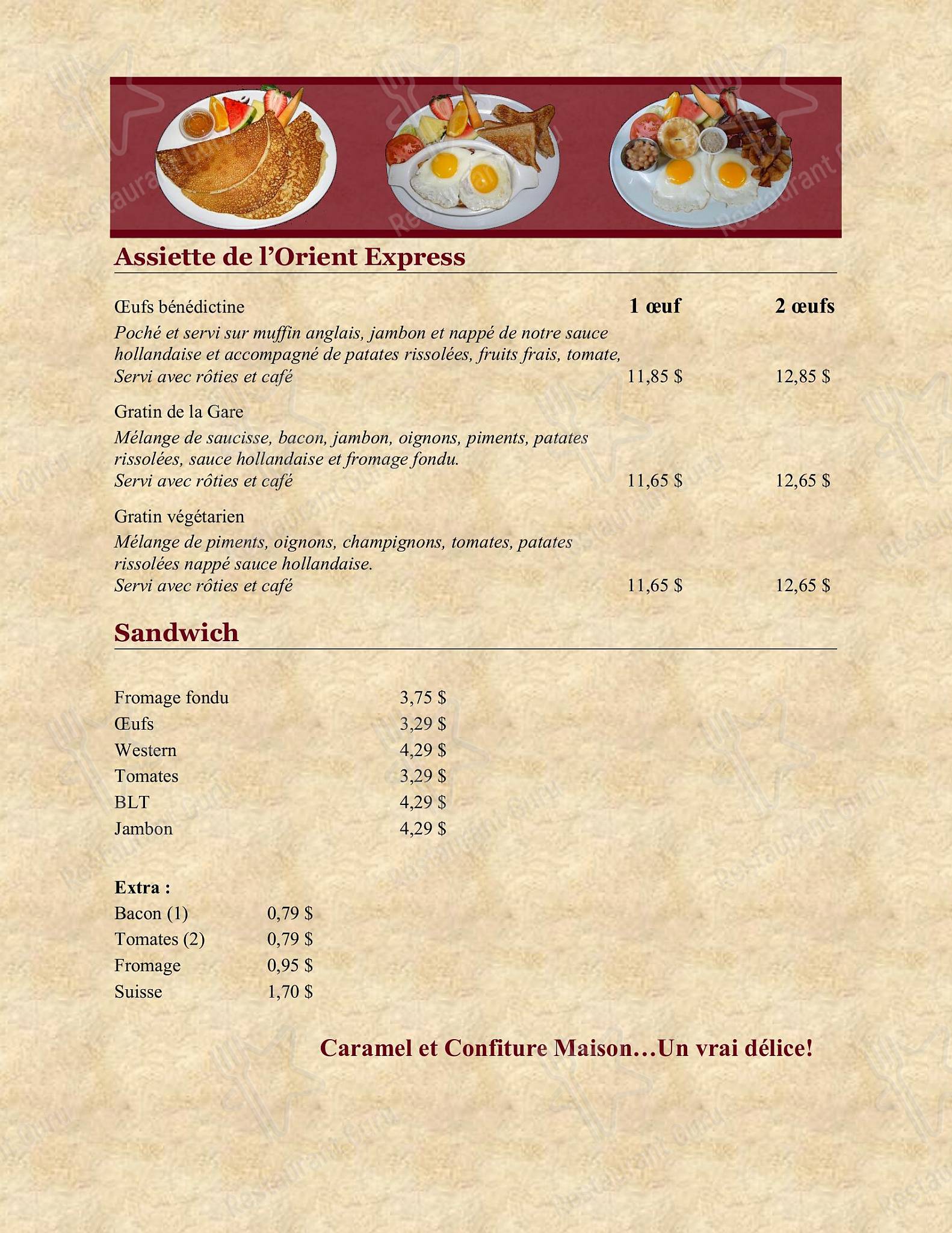 Menu au Resto-Gare de Portneuf restaurant, Portneuf