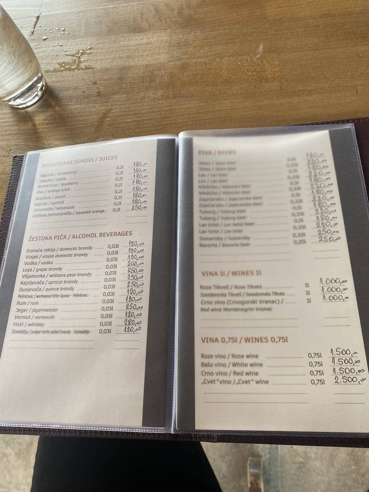 Menu at Restoran ''Košuta'' restaurant, Bogutovac