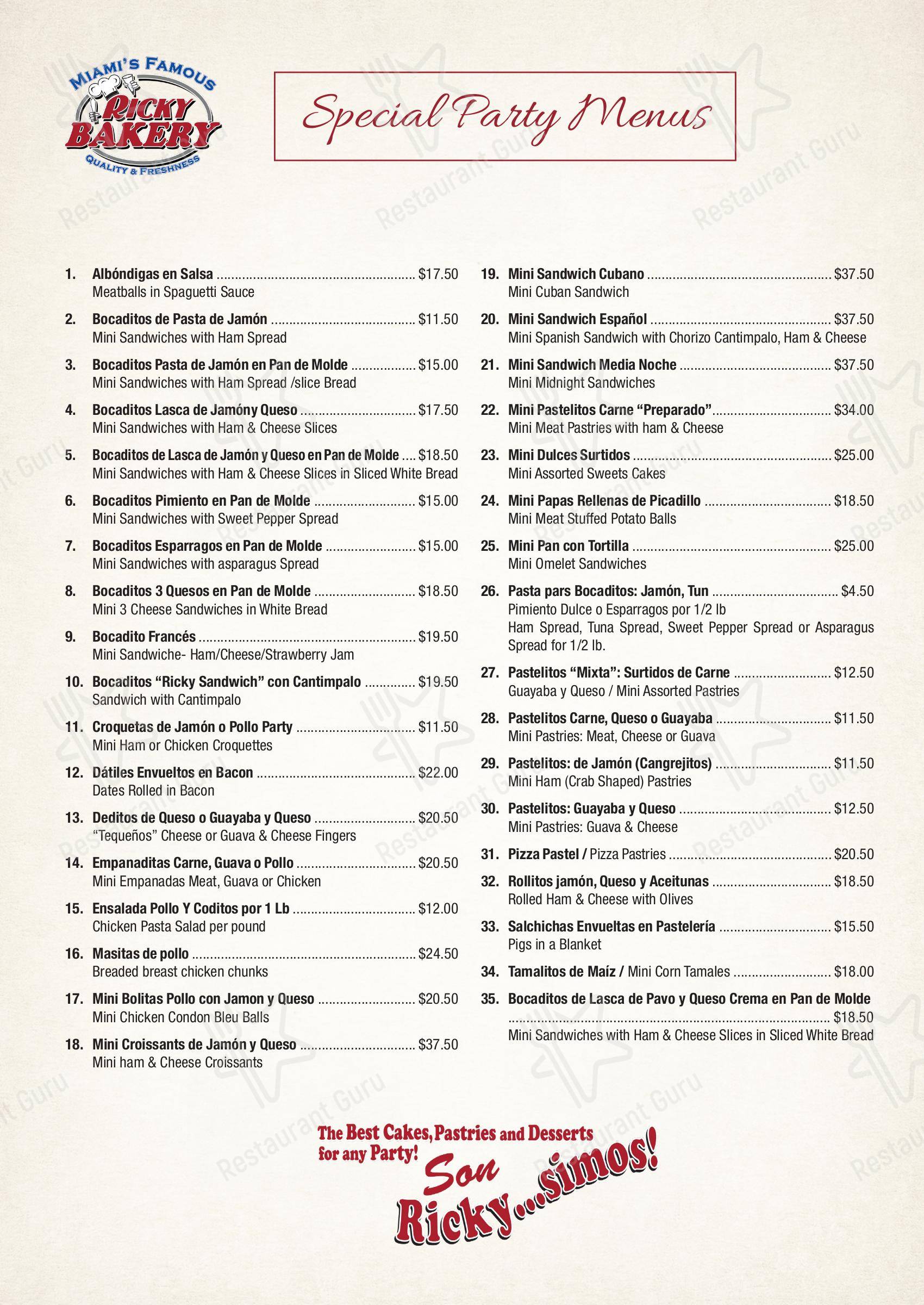 Menu at Ricky Bakery #2 (Coral Way), Miami, SW 22nd St